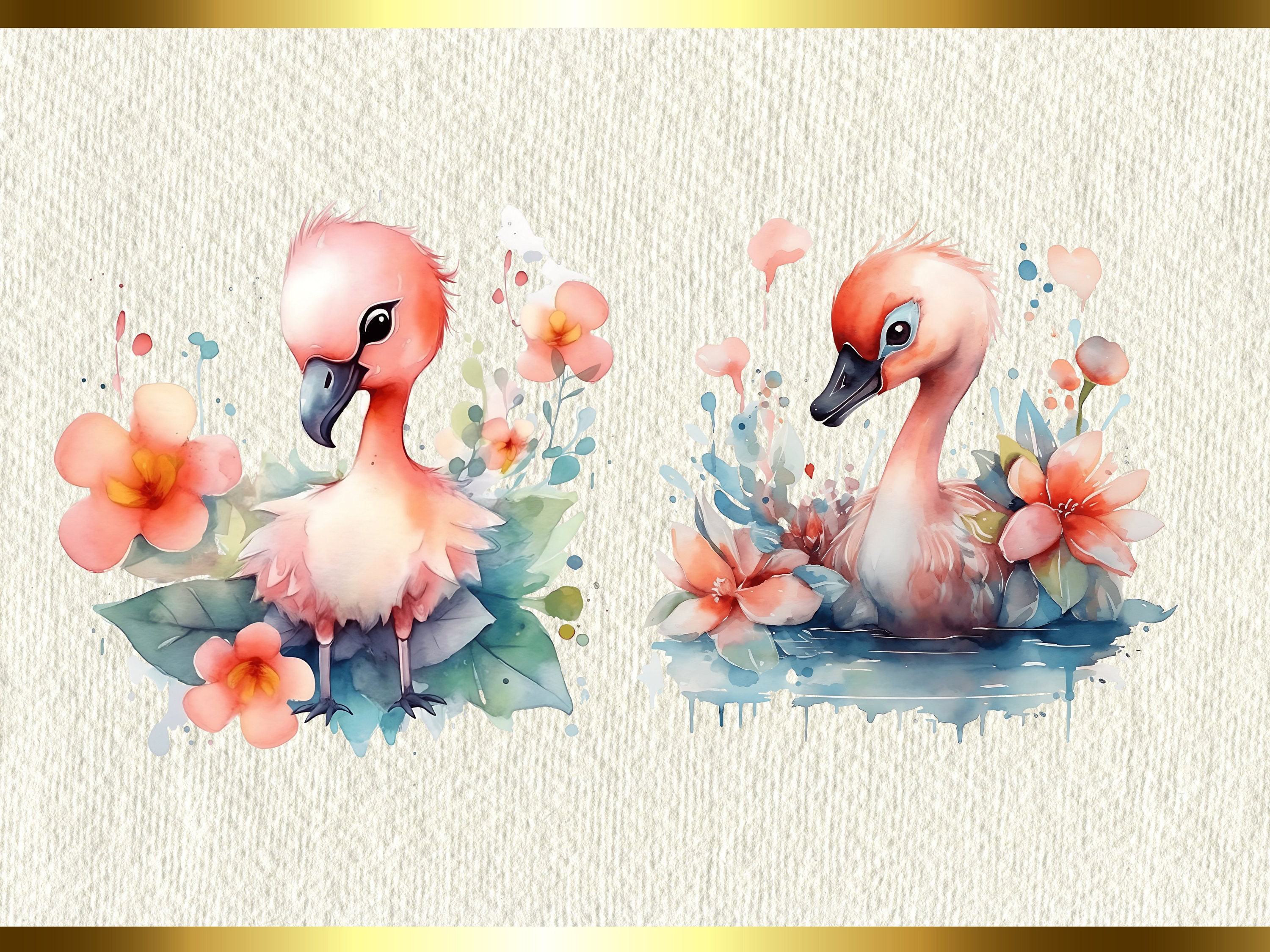 Adorable Baby Flamingo Clipart Set 10 High-quality Watercolor Cartoon ...