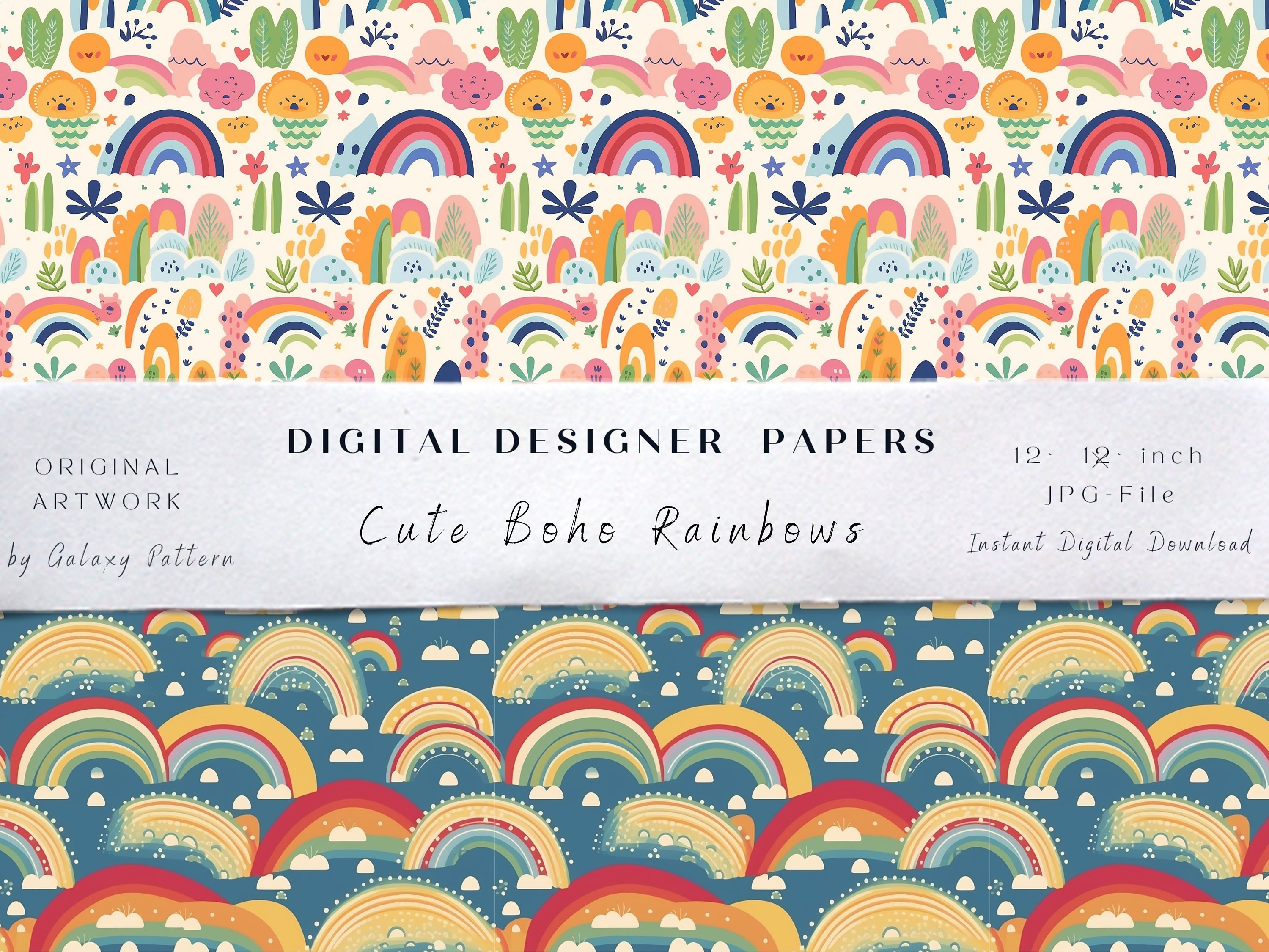 Boho Rainbow Digital Paper Pack Set of 10 Seamless Craft Papers for ...