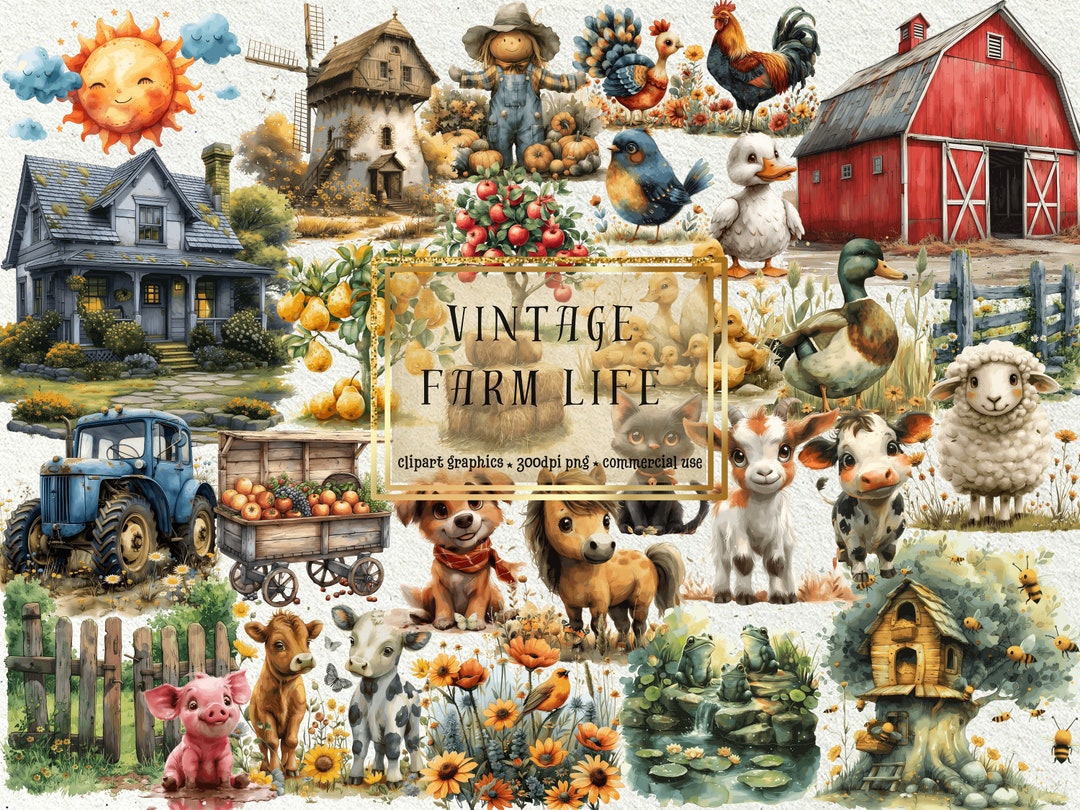 44 Farm Clipart, Watercolor Farm Animal PNG, Baby Animals, Spring ...