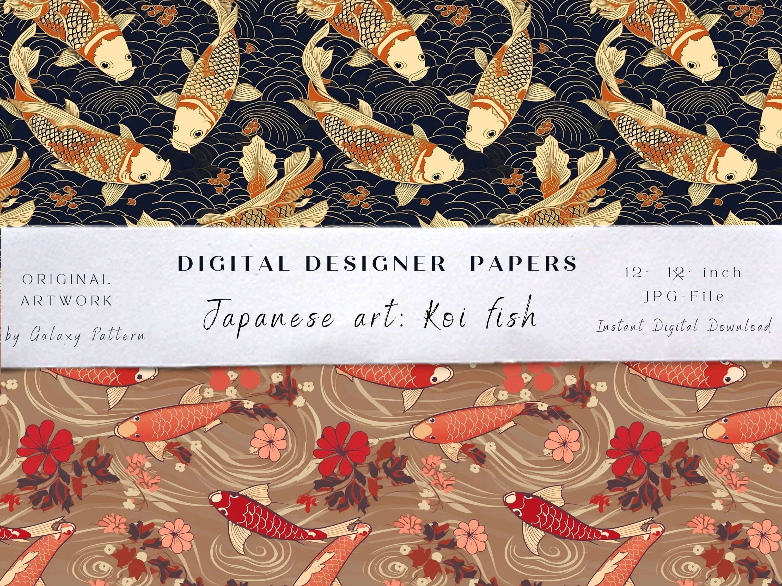 Japanese Art Koi Fish Digital Paper Seamless Design for Commercial Use ...