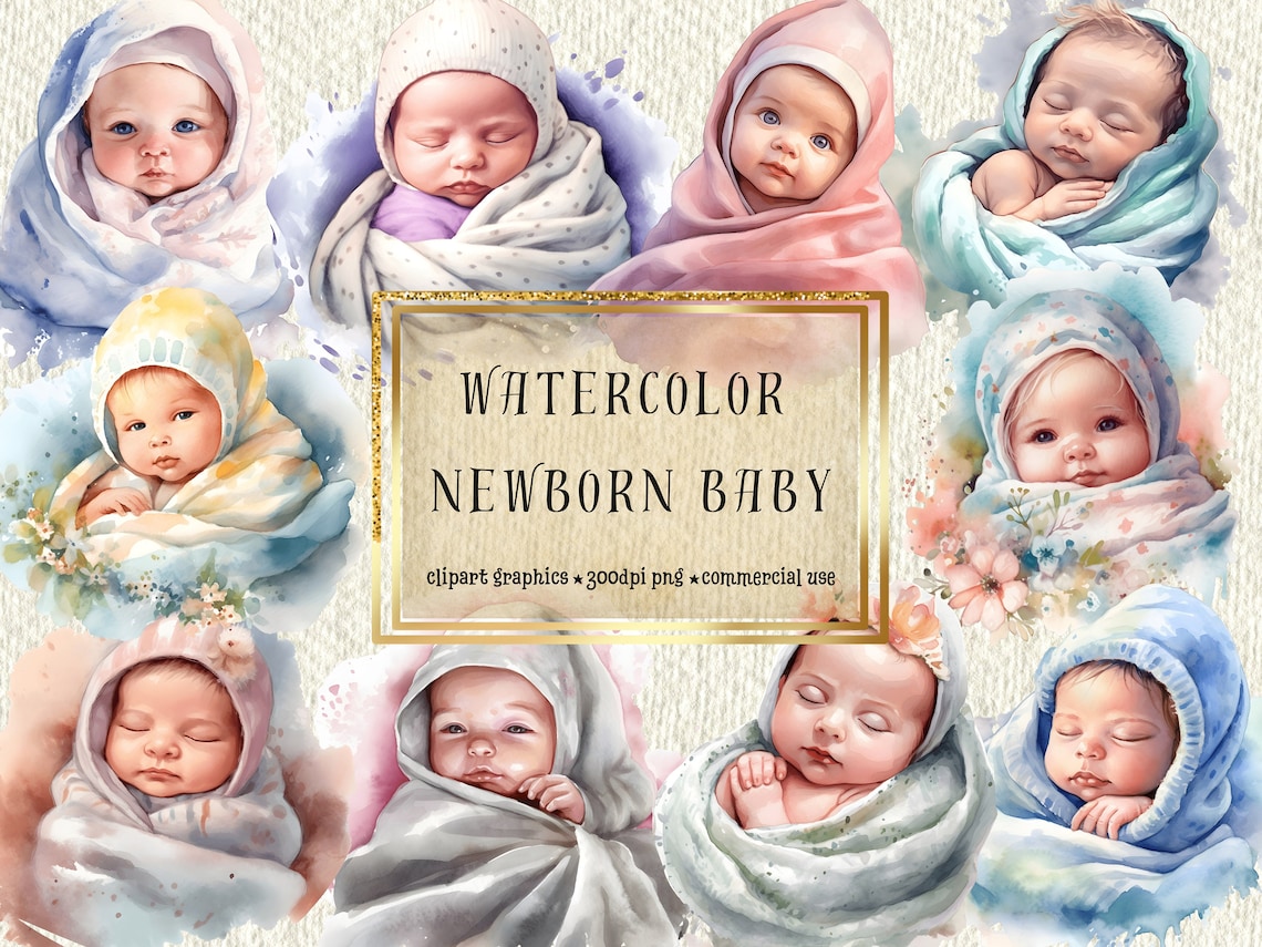 Beautiful Watercolor Newborn Baby Clipart Set | 10 High-quality PNG ...