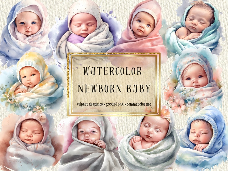 Beautiful Watercolor Newborn Baby Clipart Set | 10 High-quality PNG ...