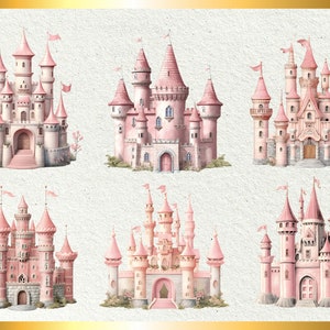 24+1 Bonus Vintage Pink Fairy Tale Castle Clipart - High-quality PNG ...