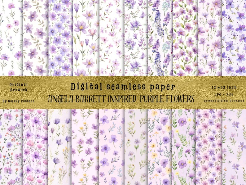 Purple Floral Seamless Pattern: Angela Barrett Inspired (digital ...