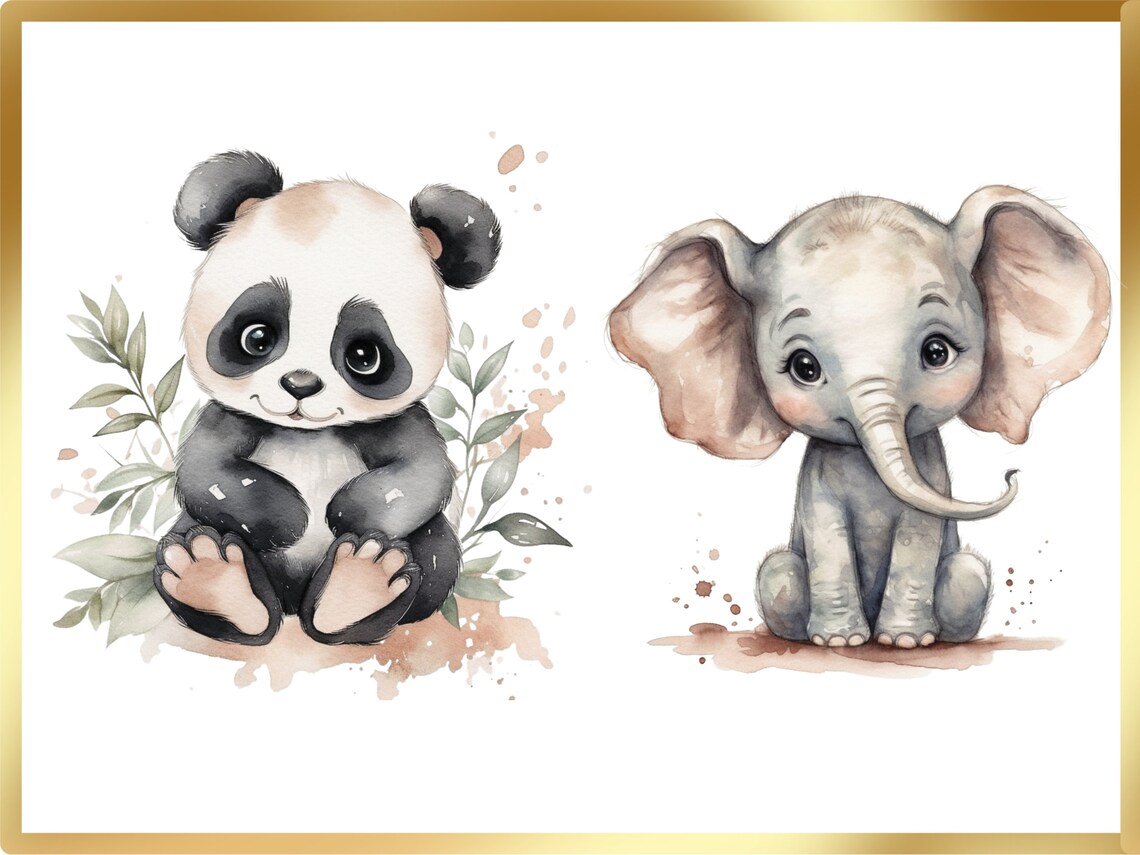 Super Cute Baby Safari Animals Clipart 10-pack Watercolor Illustrations ...