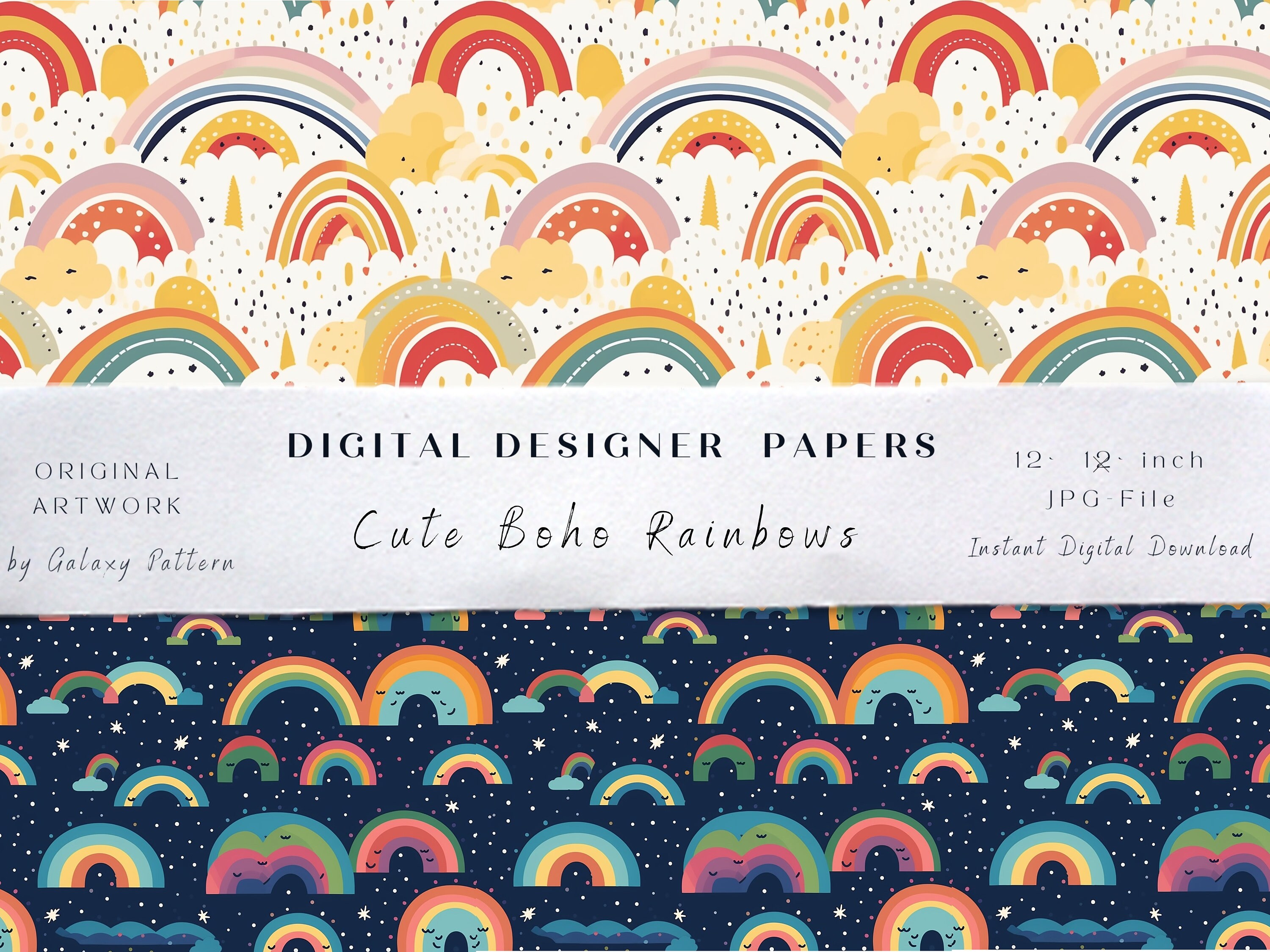 Boho Rainbow Digital Paper Pack Set of 10 Seamless Craft Papers for ...