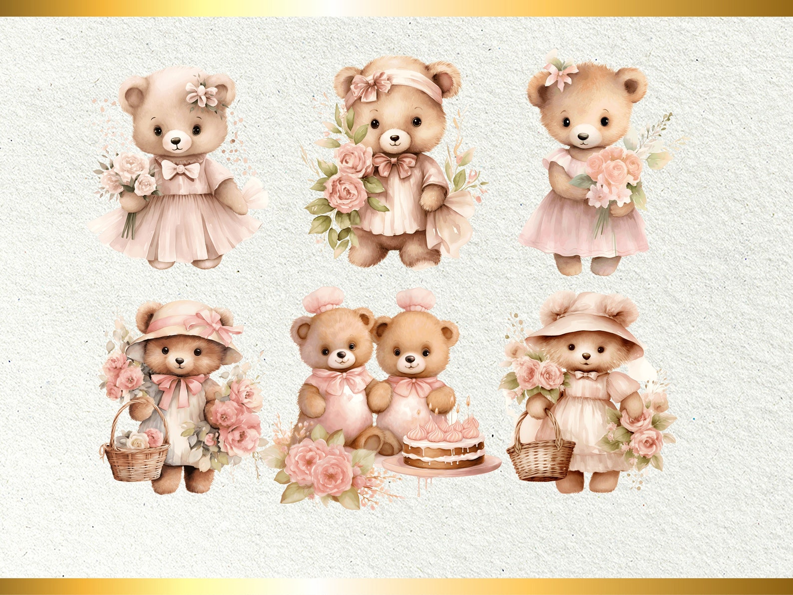 31 Pink Watercolor Teddy Bears Clipart Set, DIY Crafting, Invitation ...