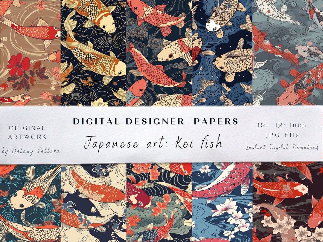 Japanese Art Koi Fish Digital Paper - Seamless Design for Commercial ...
