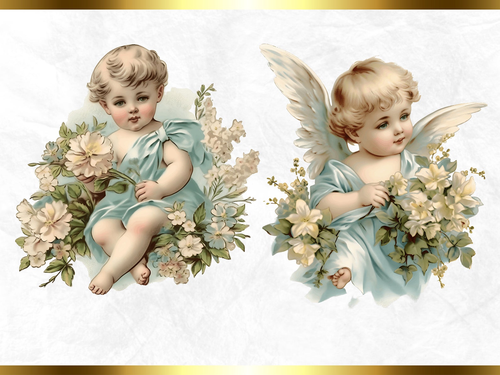 Vintage Angel Baby Boy Clipart Set | 10 High-quality PNG Images | DIY ...