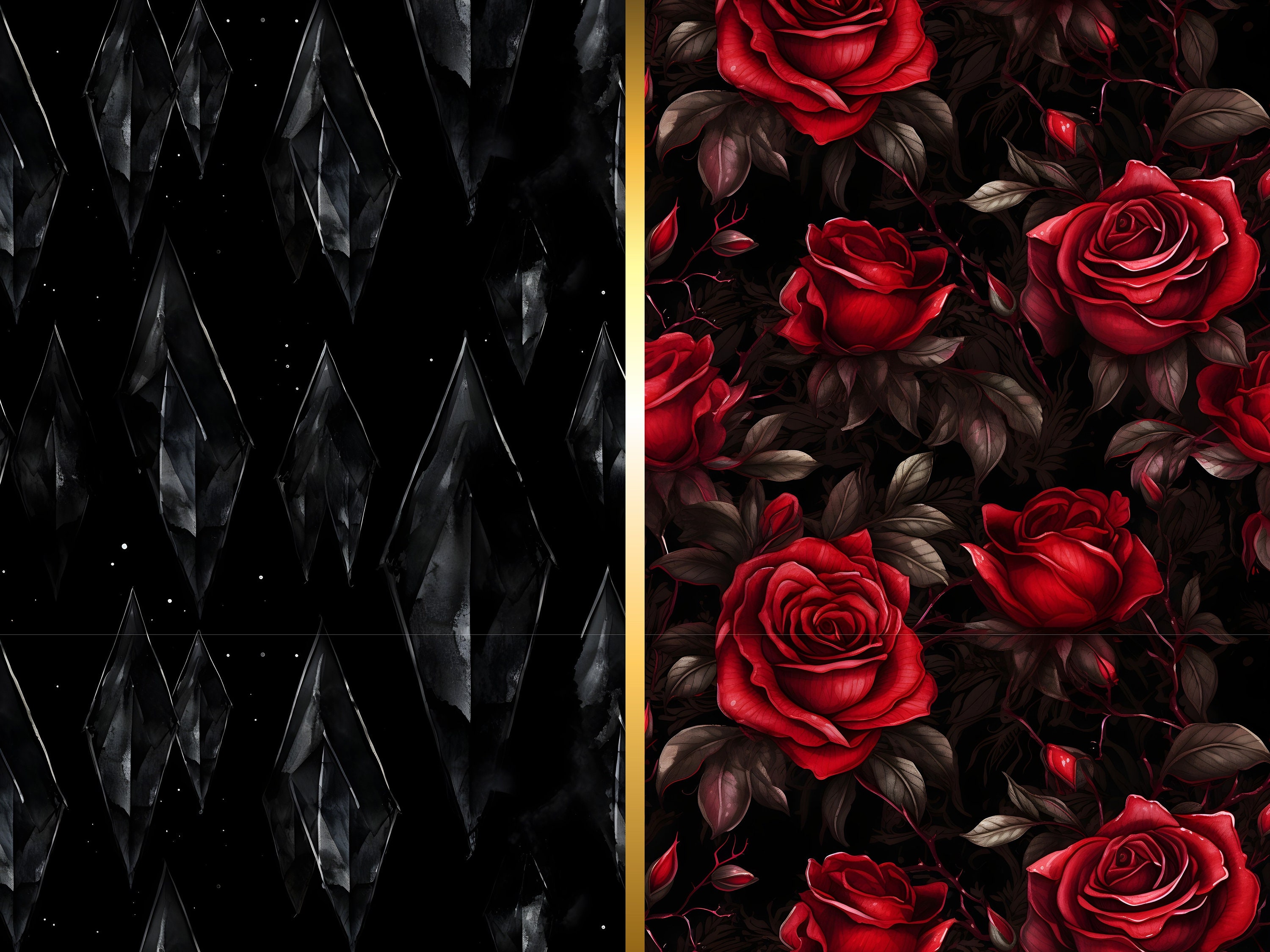 101 Bonus, Luxury Gothic Red Roses & Skull Seamless Patterns Digital ...