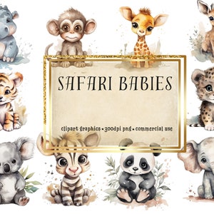 Super Cute Baby Safari Animals Clipart - 10-pack Watercolor ...