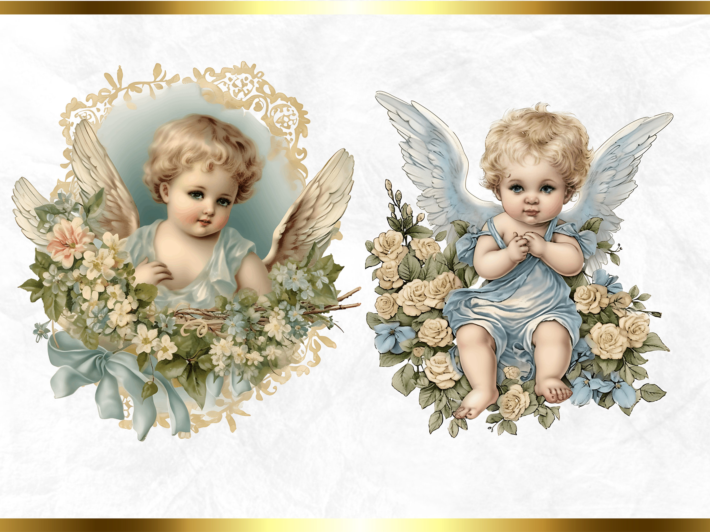 Vintage Angel Baby Boy Clipart Set | 10 High-quality PNG Images | DIY ...
