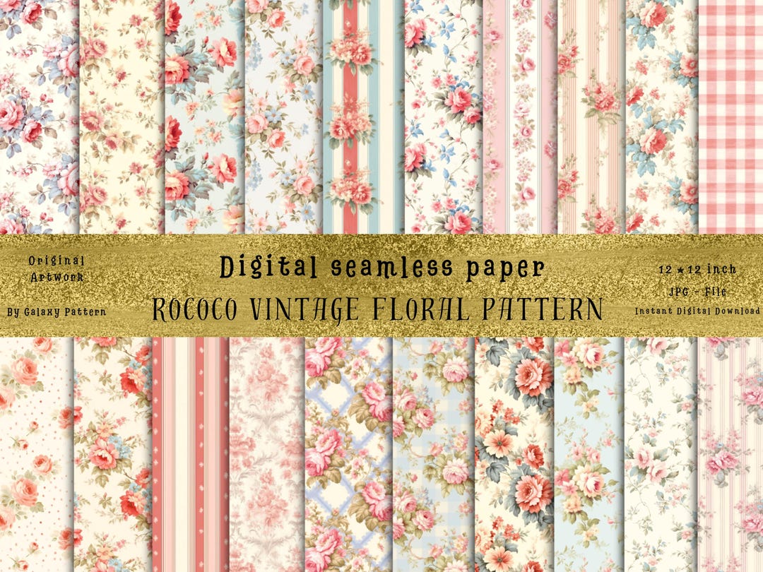 30 Vintage Watercolor Pink Floral Digital Paper Seamless Shabby Chic ...