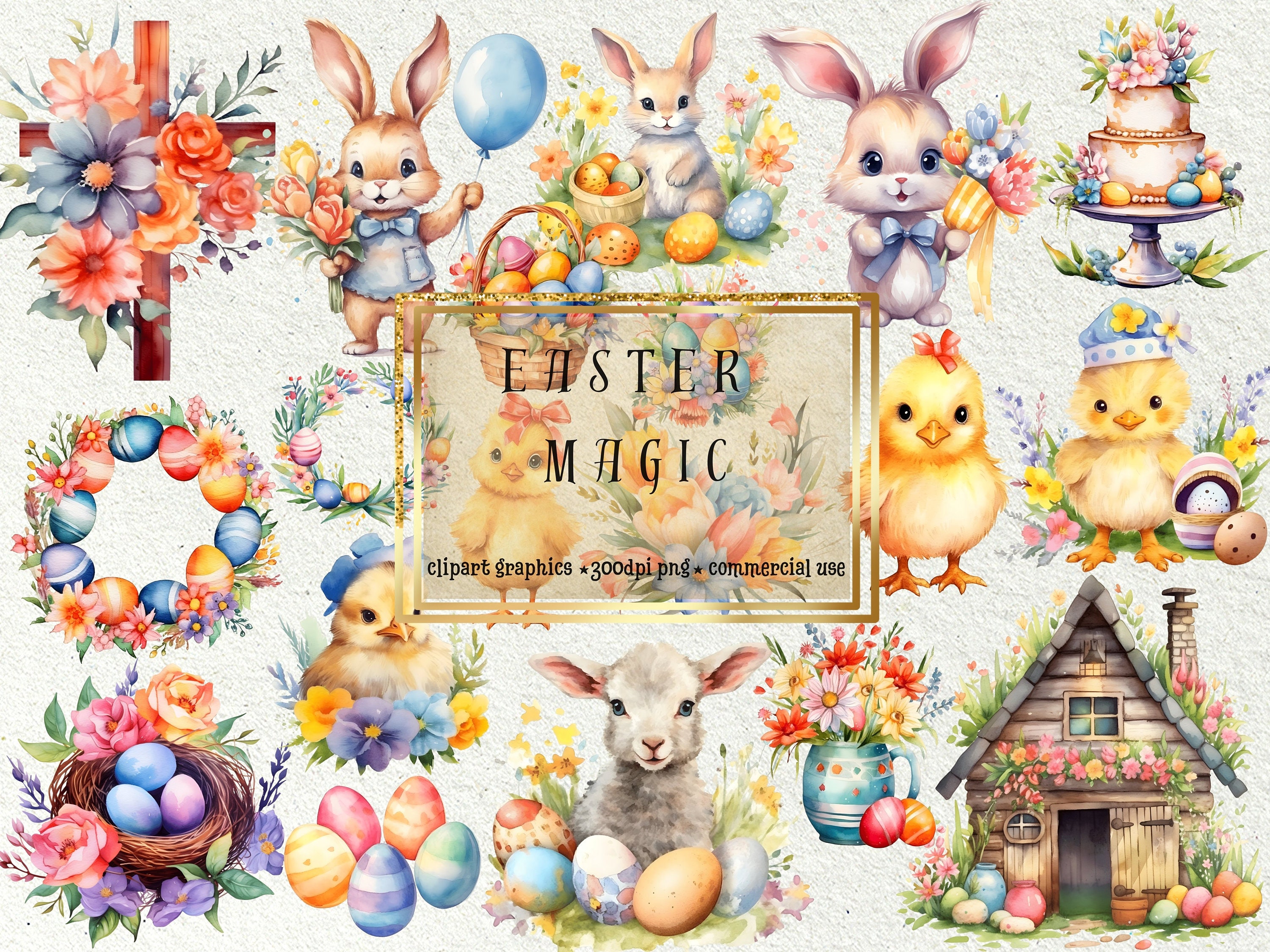 301 Watercolor Easter Clipart Bundle vibrant, High-quality 300 DPI Pngs ...
