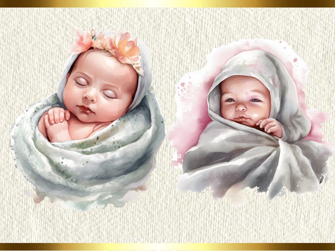 Beautiful Watercolor Newborn Baby Clipart Set | 10 High-quality PNG ...