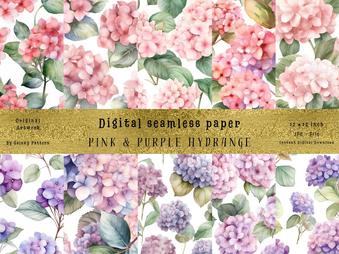 Watercolor Hydrangea Floral Digital Paper, Seamless Floral Patterns ...