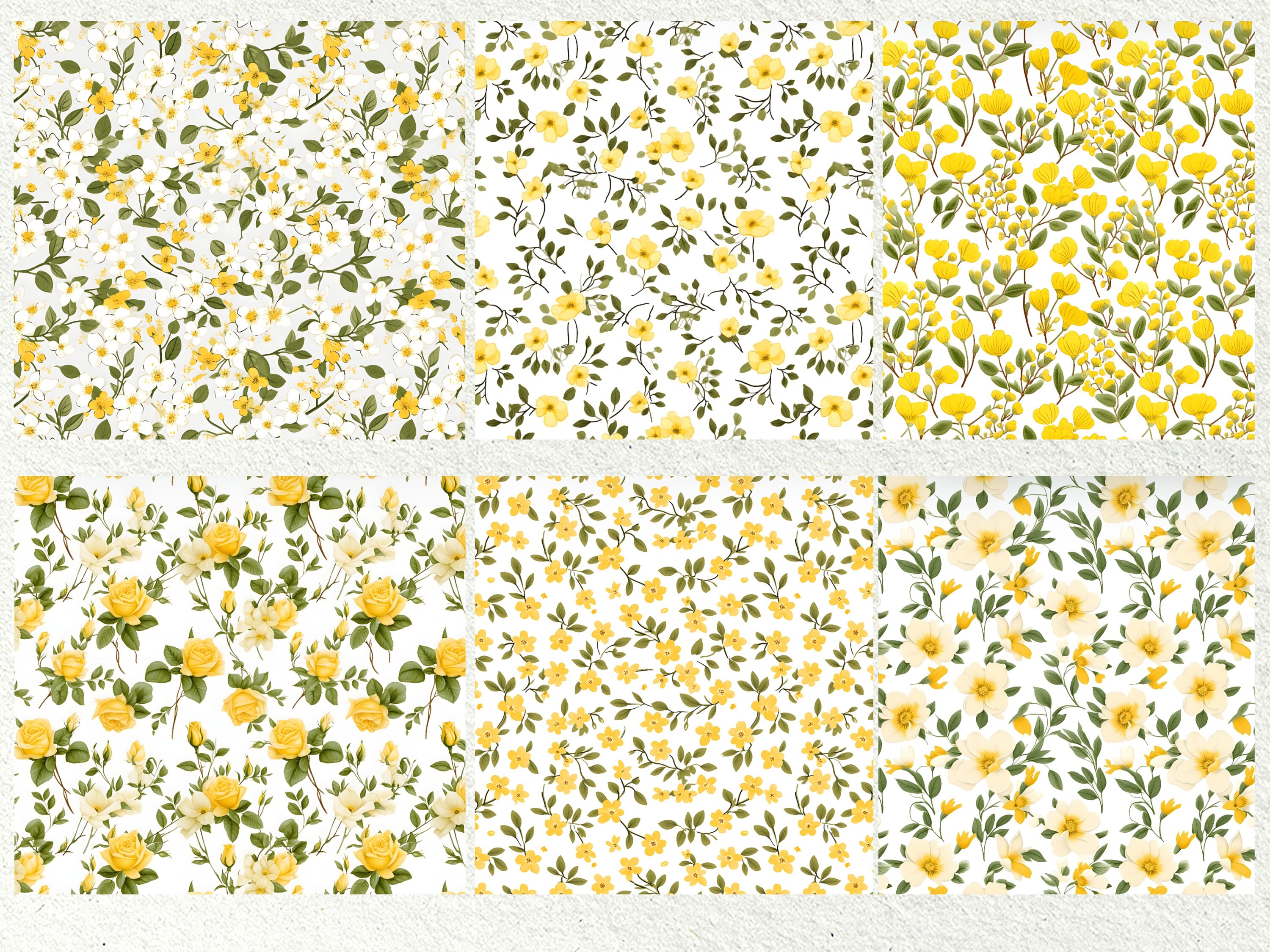 25 Seamless Yellow Flower Patterns - High-res Digital Backgrounds for ...