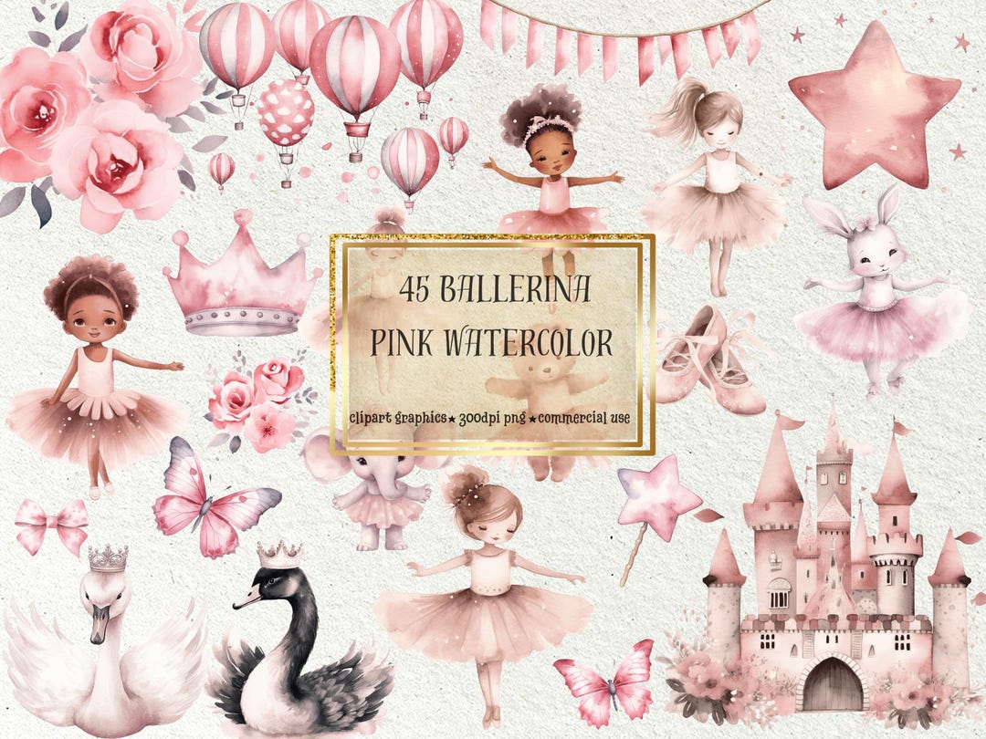 Pink Ballerina Clipart: Watercolor Ballet Graphics (commercial Use) - Etsy