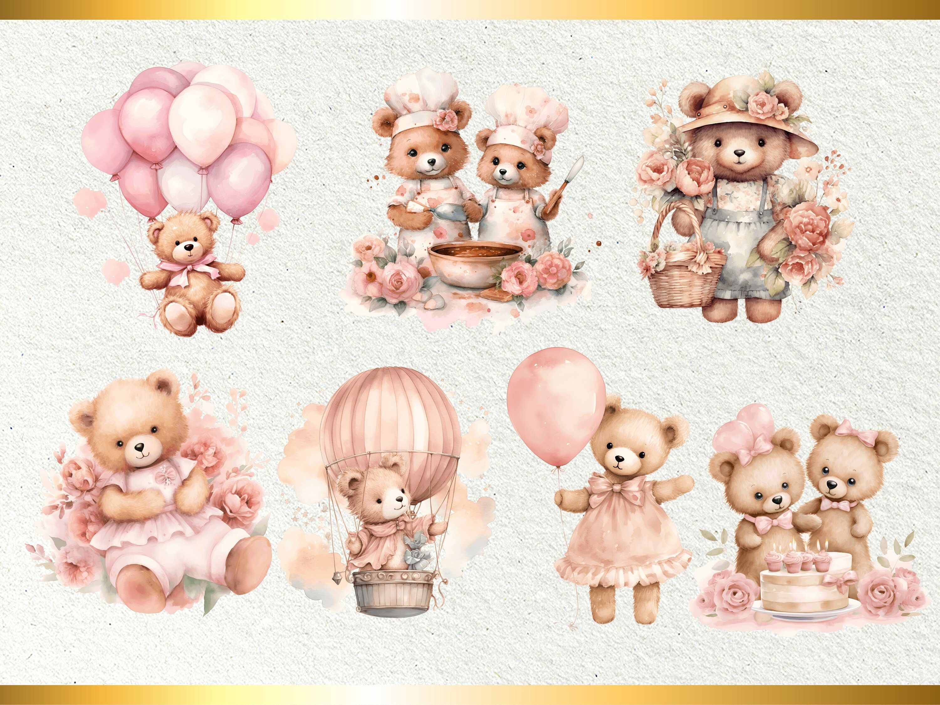 31 Pink Watercolor Teddy Bears Clipart Set, DIY Crafting, Invitation ...