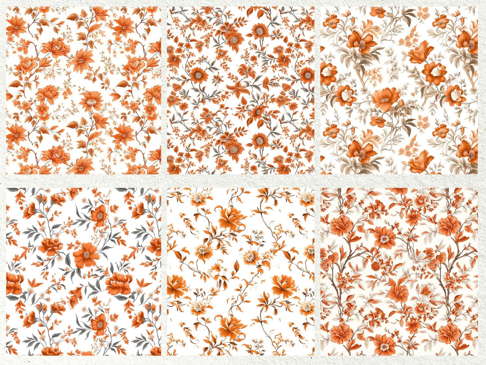 Burnt Orange Chinoiserie Floral Pattern: Seamless Vintage Design (JPG ...