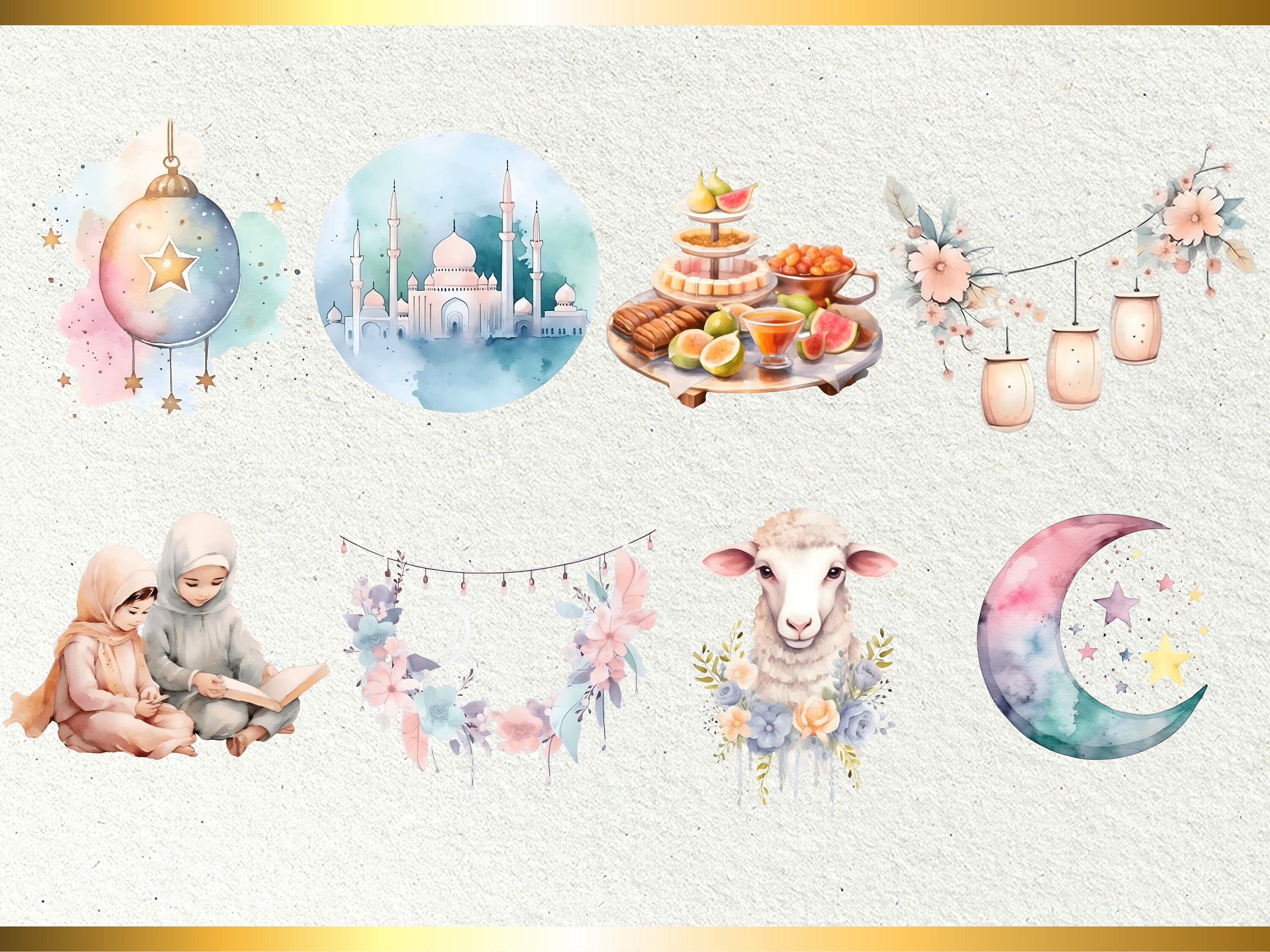 581 Bonus Pastel Islamic Clipart Bundle for Ramadan, Eid High Quality ...