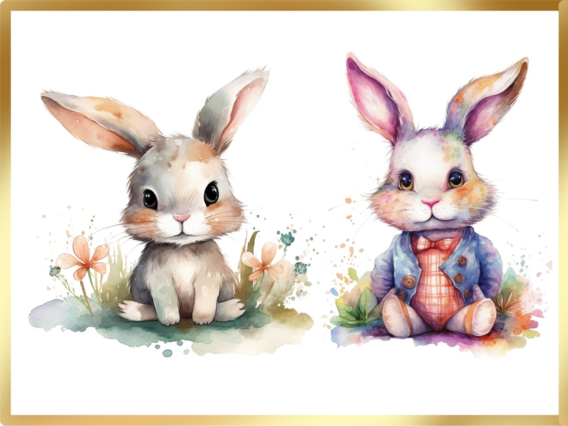 10-pack Baby Bunny Clipart Watercolor Illustration Digital - Etsy
