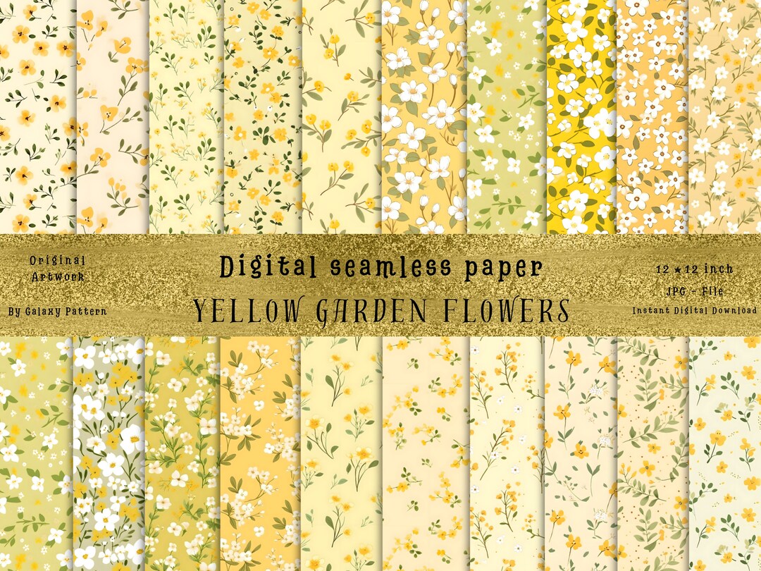 24 Seamless Yellow Spring Flower Patterns - High-resolution Yellow ...