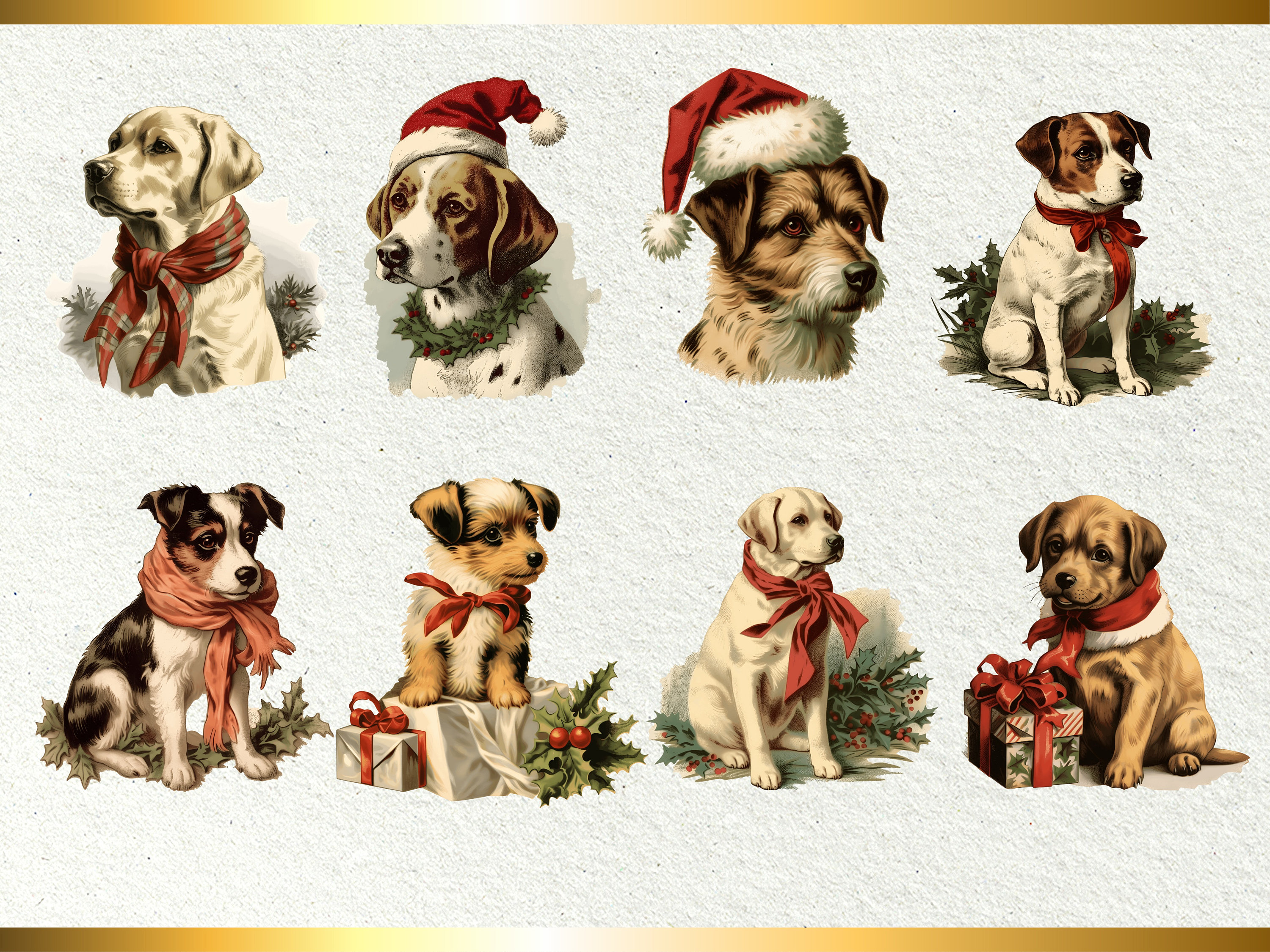 Vintage Christmas Dogs Clipart PNG, Commercial Use, Christmas Gift ...