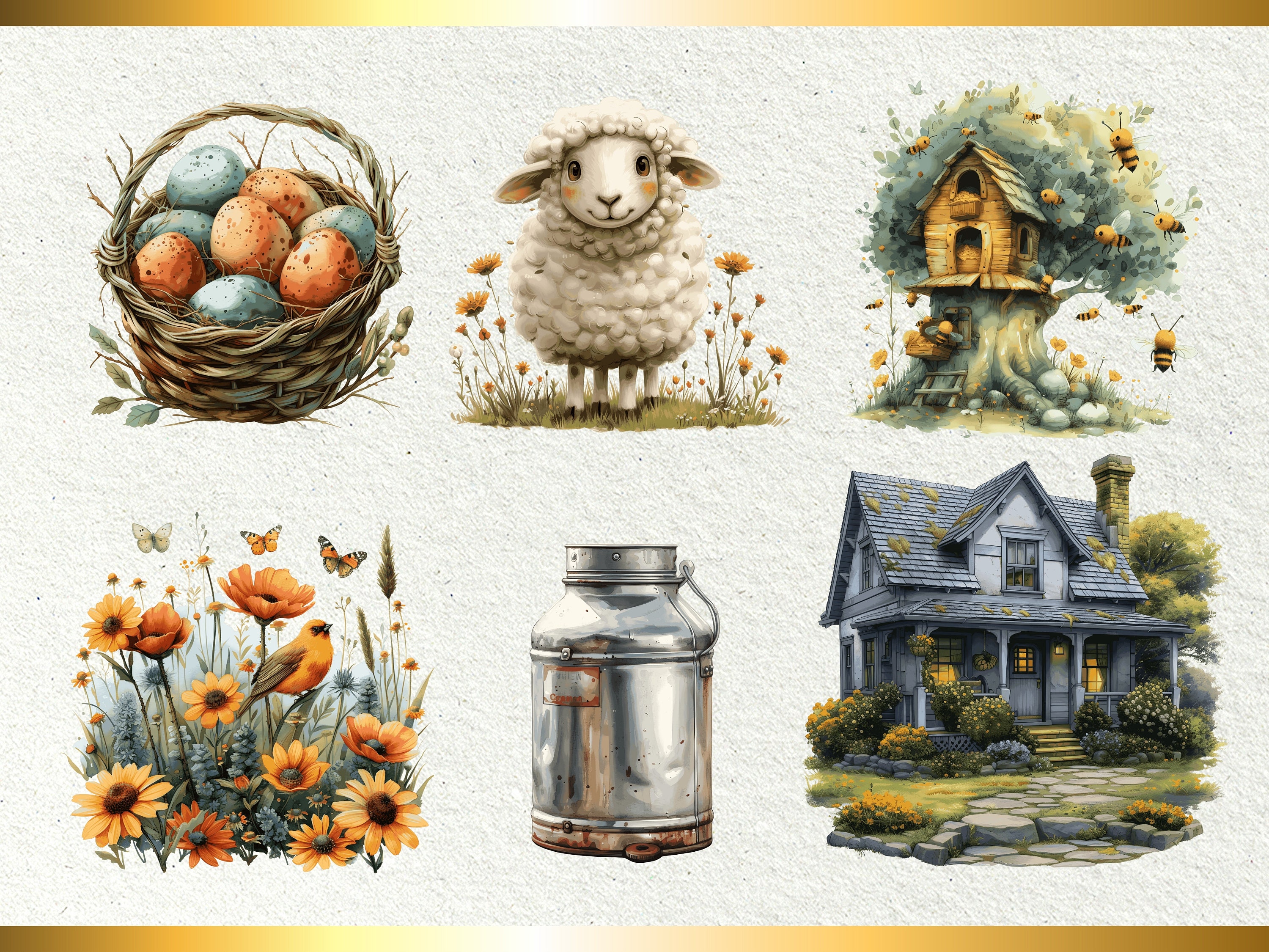 44 Farm Clipart, Watercolor Farm Animal PNG, Baby Animals, Spring ...