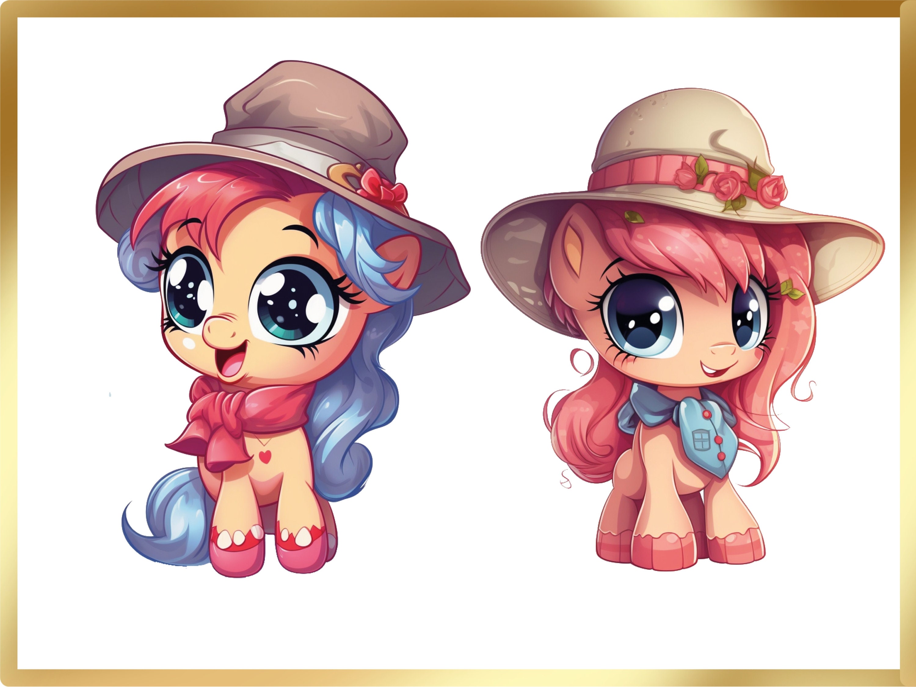 CUTE CARTOON Digital Pony Clipart Design Pack With Hats 10 Cute Cartoon ...