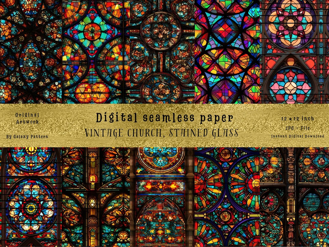 Vintage Stained Church Glass Seamless Pattern Set | 10 High-quality ...