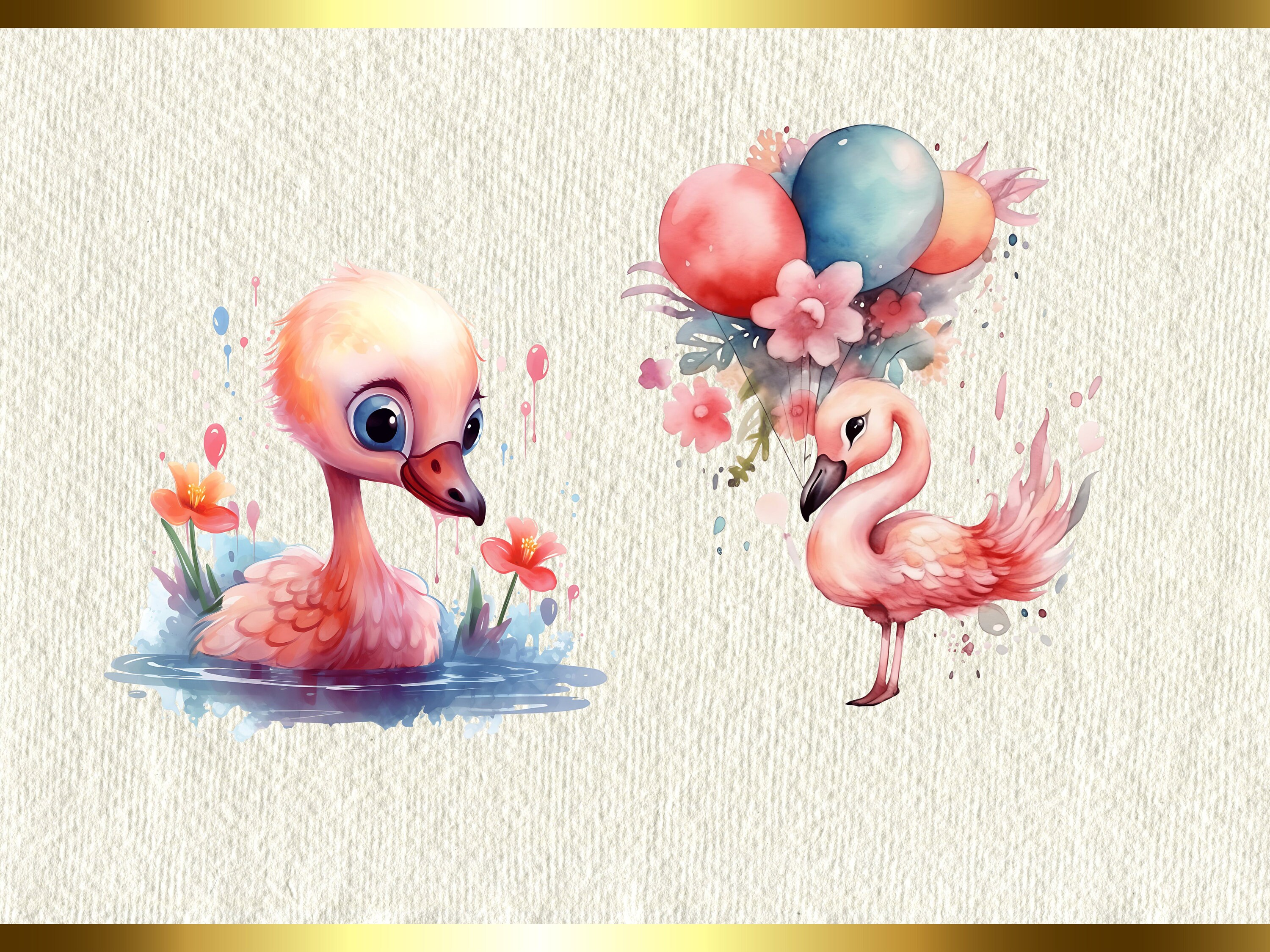 Adorable Baby Flamingo Clipart Set 10 High-quality Watercolor Cartoon ...
