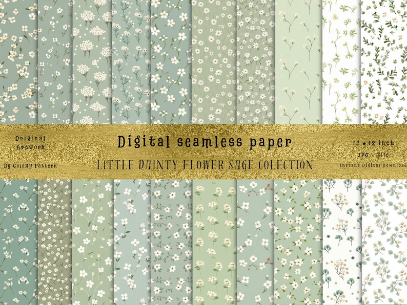 Little Dainty Sage Flower Pattern Seamless Digital Papers Tile Patterns ...