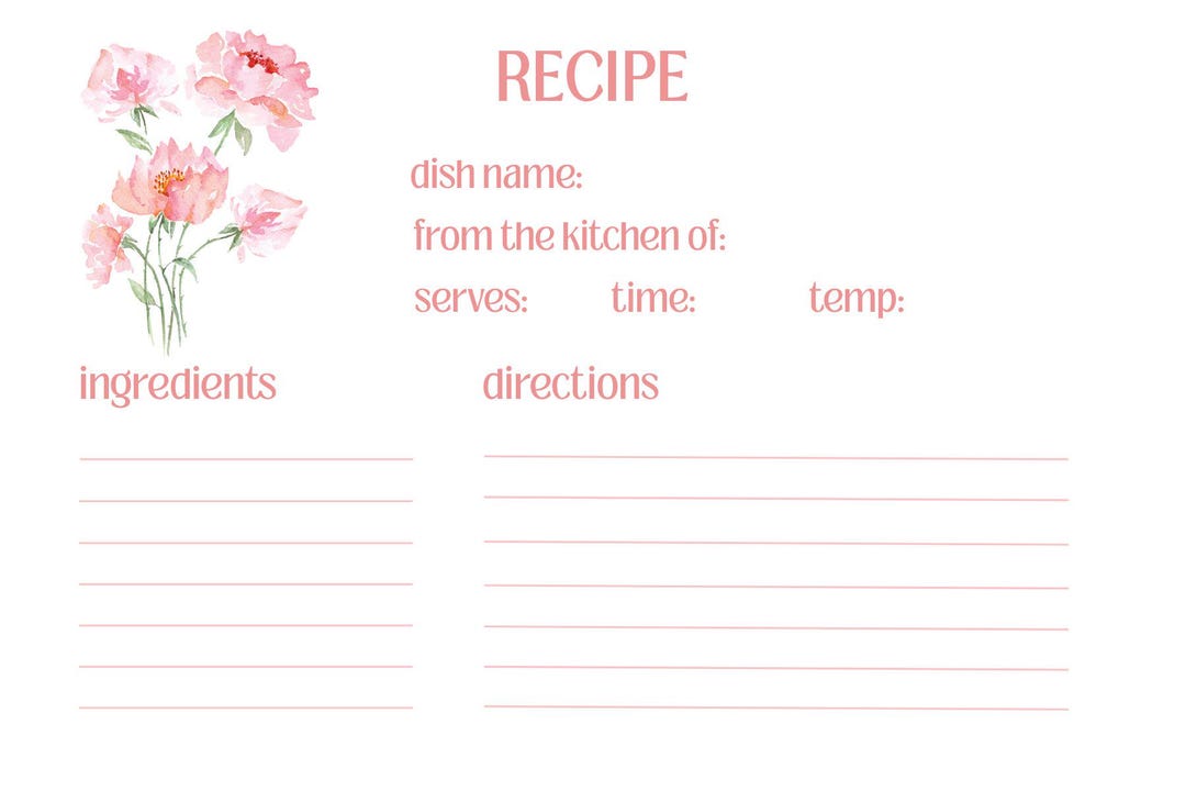 Pink Flower Recipe Card - Etsy