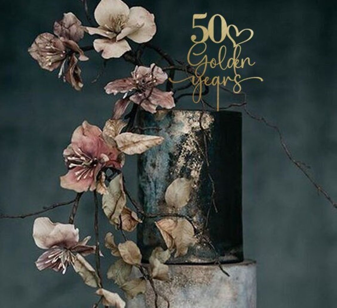 Wooden 50th Golden Years Cake Topper / Golden Anniversary Birthday ...
