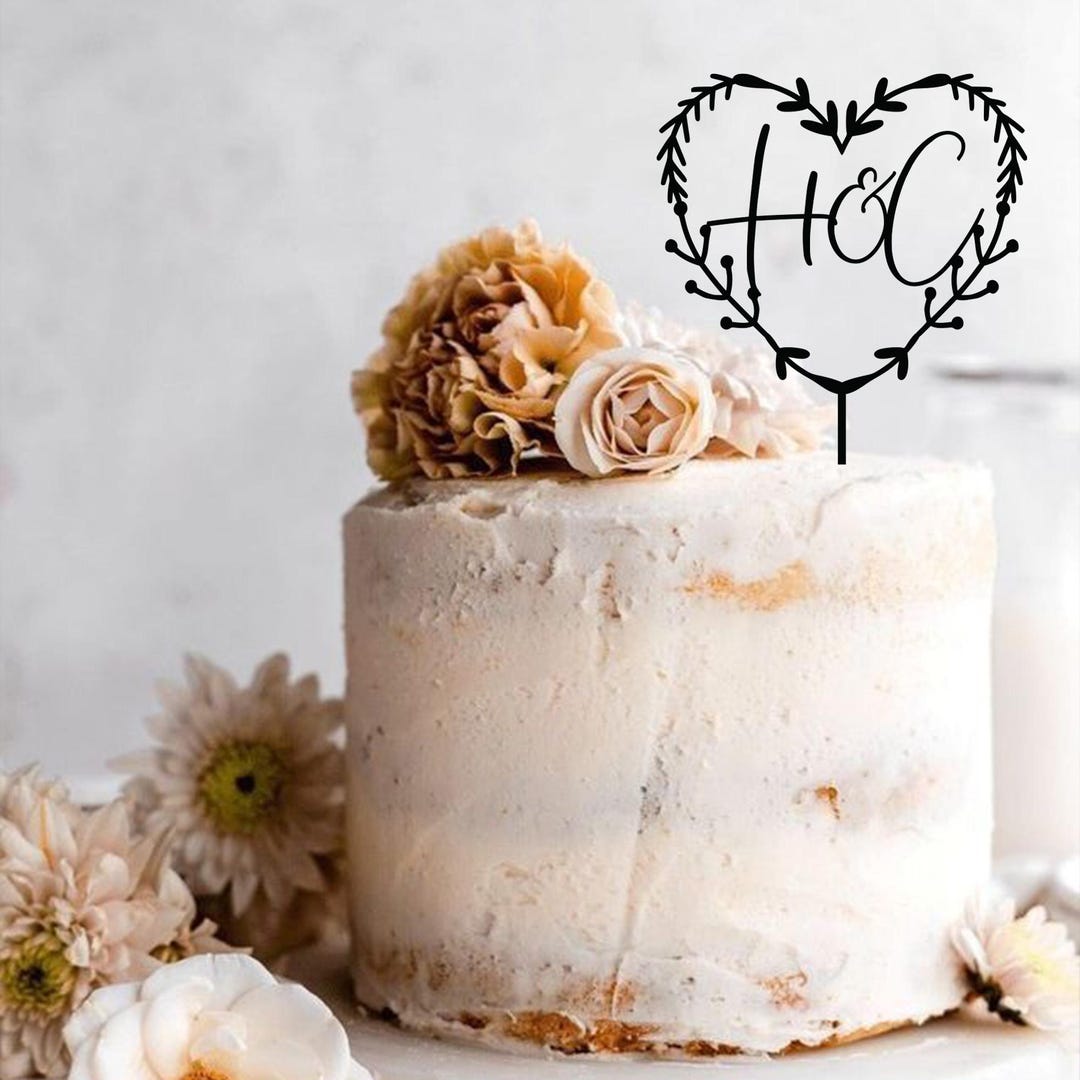 Custom Heart Initials Cake Topper Rustic Wedding Engagement Anniversary ...