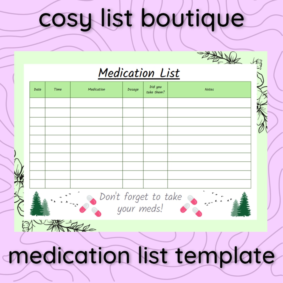 Medication List Log Templates With Prompts for Autism ADHD ...