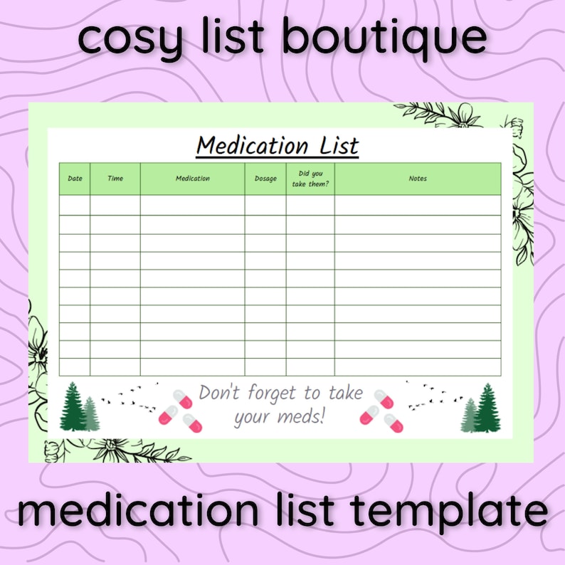 Medication List Log Templates With Prompts for Autism ADHD ...