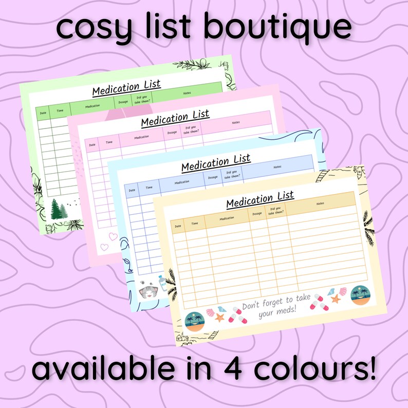 Medication List Log Templates With Prompts for Autism ADHD ...