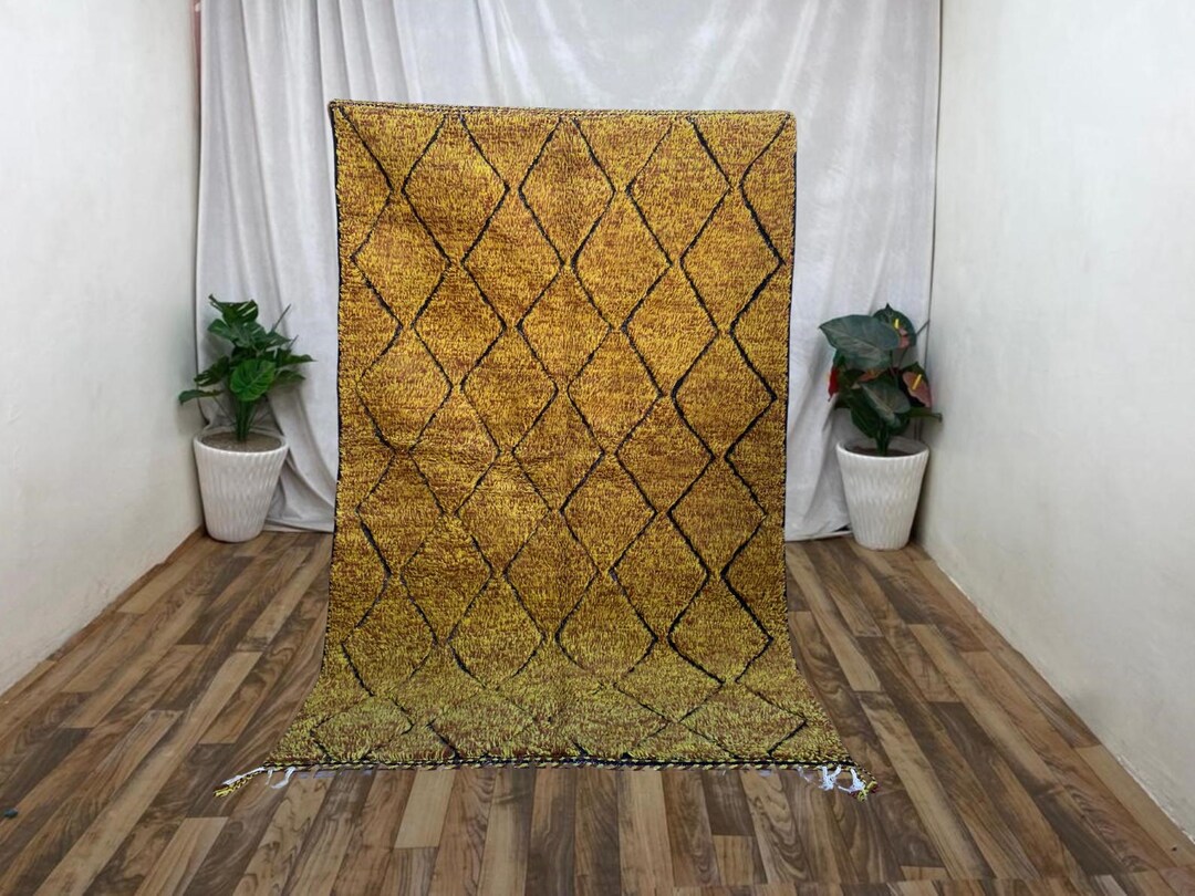 Handwoven Mustard Yellow Moroccan Rug, Yellow Carpet, Modern Large Wool ...