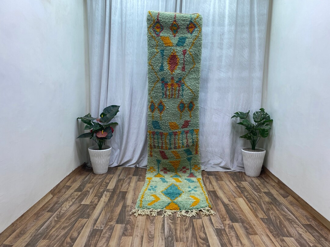 Green Moroccan Runner Rugs, Authentic Moroccan Rug, Colorful Runner ...