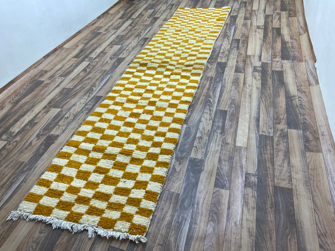 Large Yellow and White Checkered Area Rug, Moroccan Berber Checkered ...