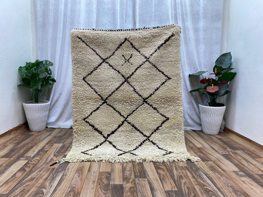 Moroccan Trellis Rug, Wool Beni Ourain Rug 6x9, Cotton Rug Custom ...