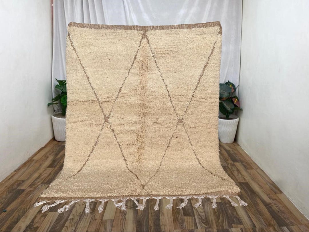 Beni Ourain Wool Rug, Chevron Pattern, Neutral Tones (5x8, 8x10, 9x12 ...
