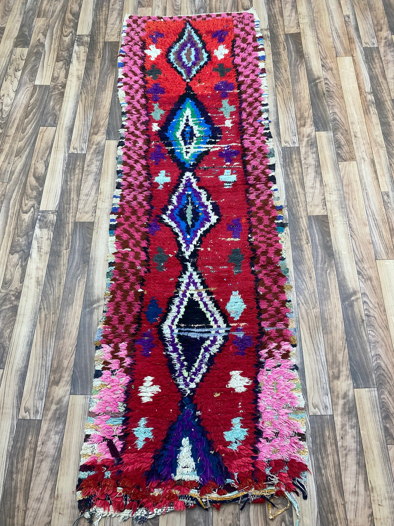 Moroccan Old Rug Runner, Colorful Narrow Runner Rug, Antque Azilal Rug ...