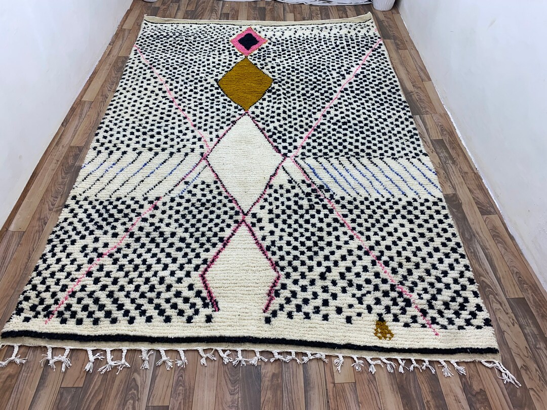 8x8 Black and White Moroccan Rug, Amazing Beni Ourain Rug, Carpet Wool ...
