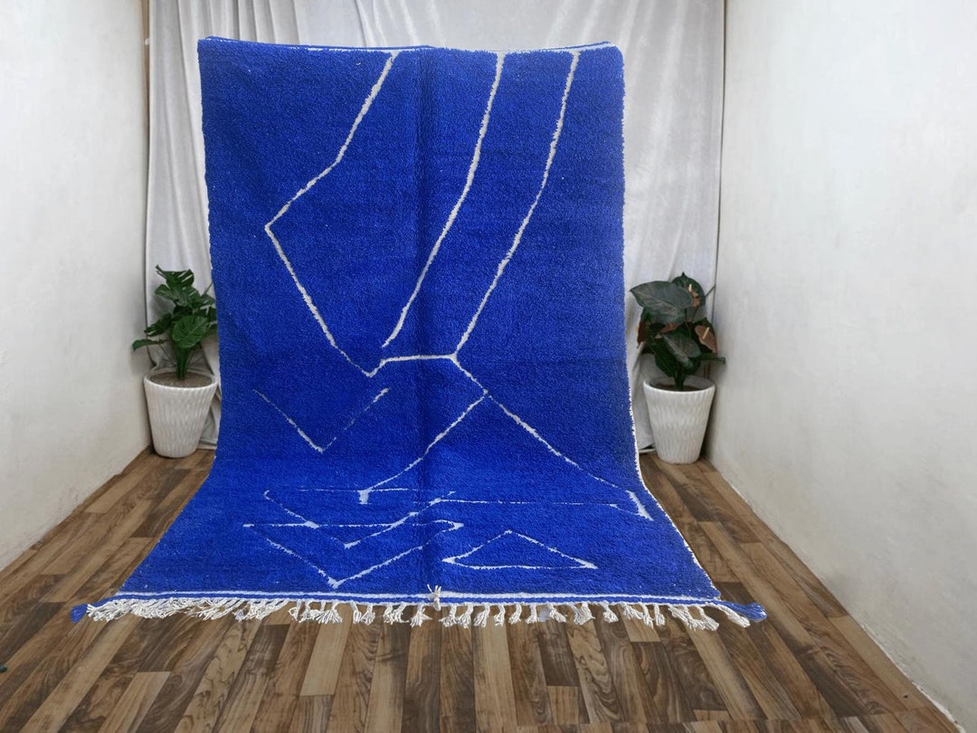 Moroccan Blue Rug for Bedroom, Tufted Striped Rugs for Living Room ...