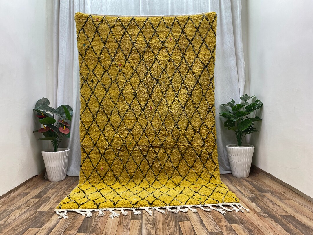 Yellow Moroccan Grid Rug, Gold Beni Ourain Rug, Funky Area Rug 5x7 ...