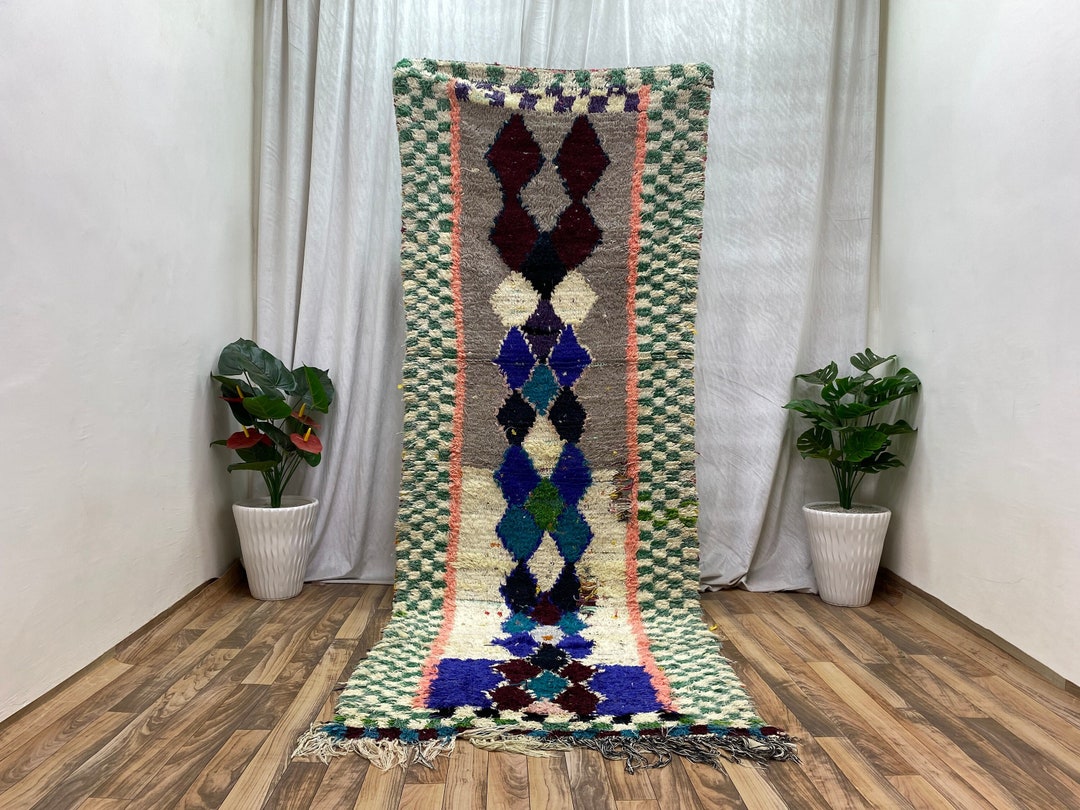 Checkered Multicolor Antique Rug Moroccan Checkered Old Rug Minimalist ...