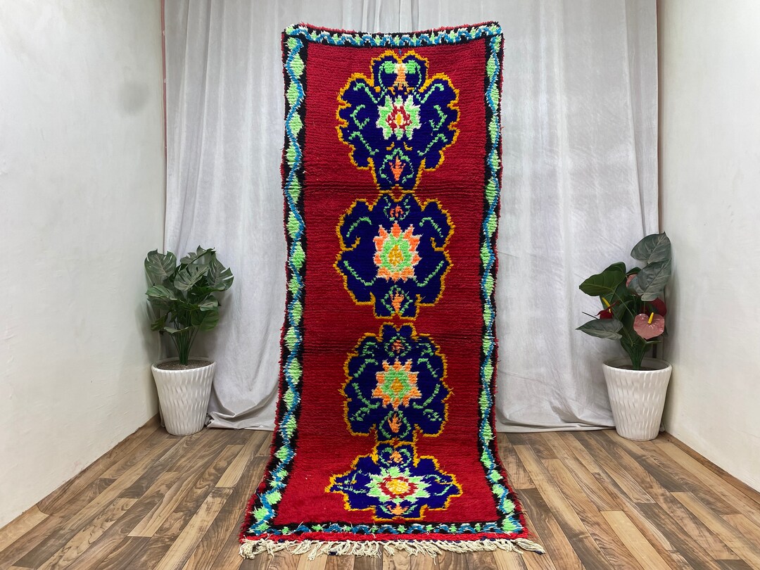 Narrow Runner Rug; Colorful Runner Rug; Vintage Red Rug Runner; Kitchen ...